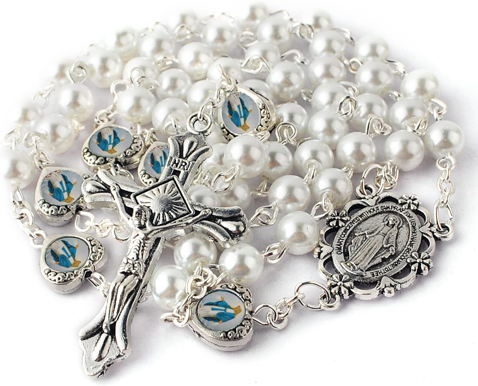 Nazareth Store St.Benedict Deep Blue Beads Rosary Necklace Crystallized ...