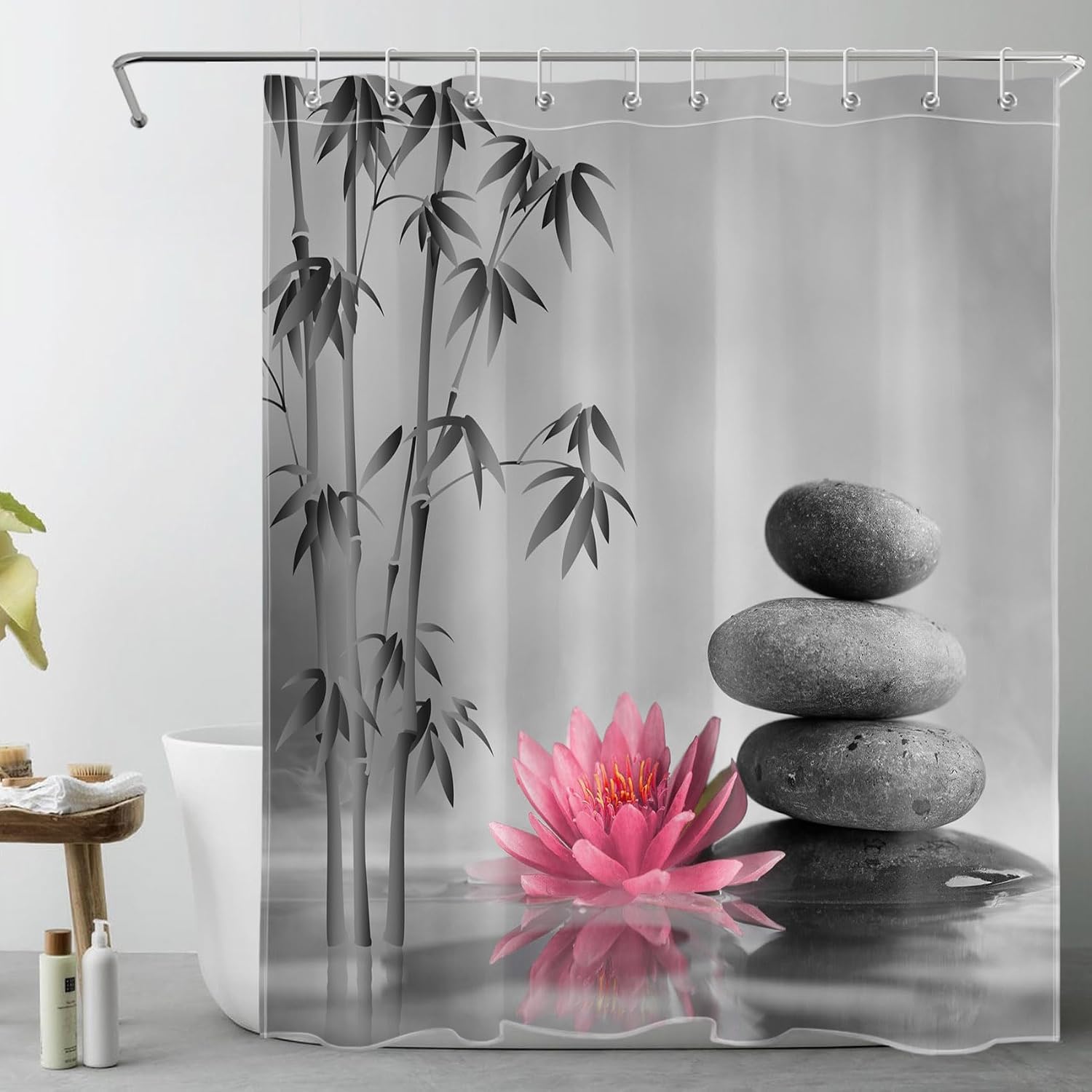 Amazon.com: NEONWE Zen Stone Shower Curtain Zen Stone and Pink Flower ...