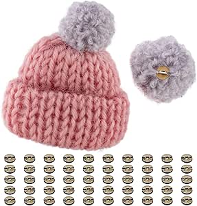 Amazon.com: 50PCS Removable Wooden Pom Poms Buttons for Hats,Faux Fur ...