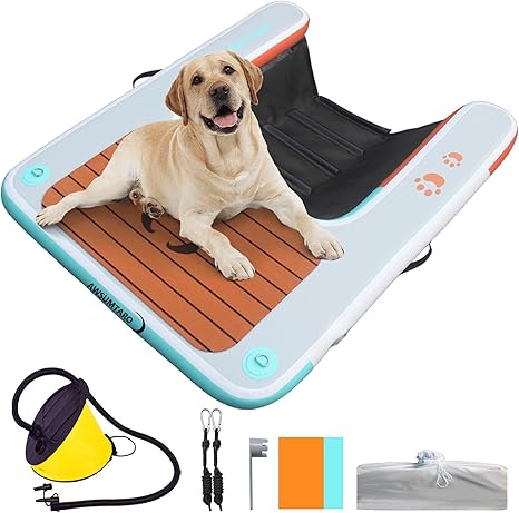 Amazon.com : Inflatable Dog raft ramp, Water Sports Floating Platform ...