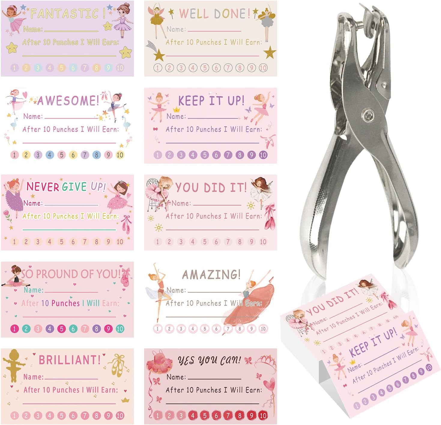 200 Rewards Punch Cards for Kids, Ballet Themed Behavior Punch Cards ...