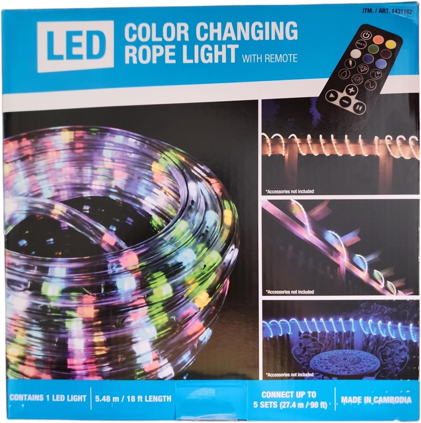 LED Color Changing 18ft 180 LEDs 8 Color Settings Rope Light w/Remote1 ...