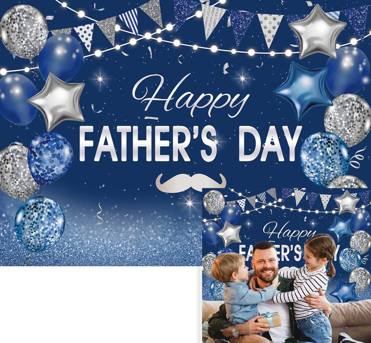Amazon.com : XCKALI Blue Silver Happy Fathers Day Background I Love Dad ...