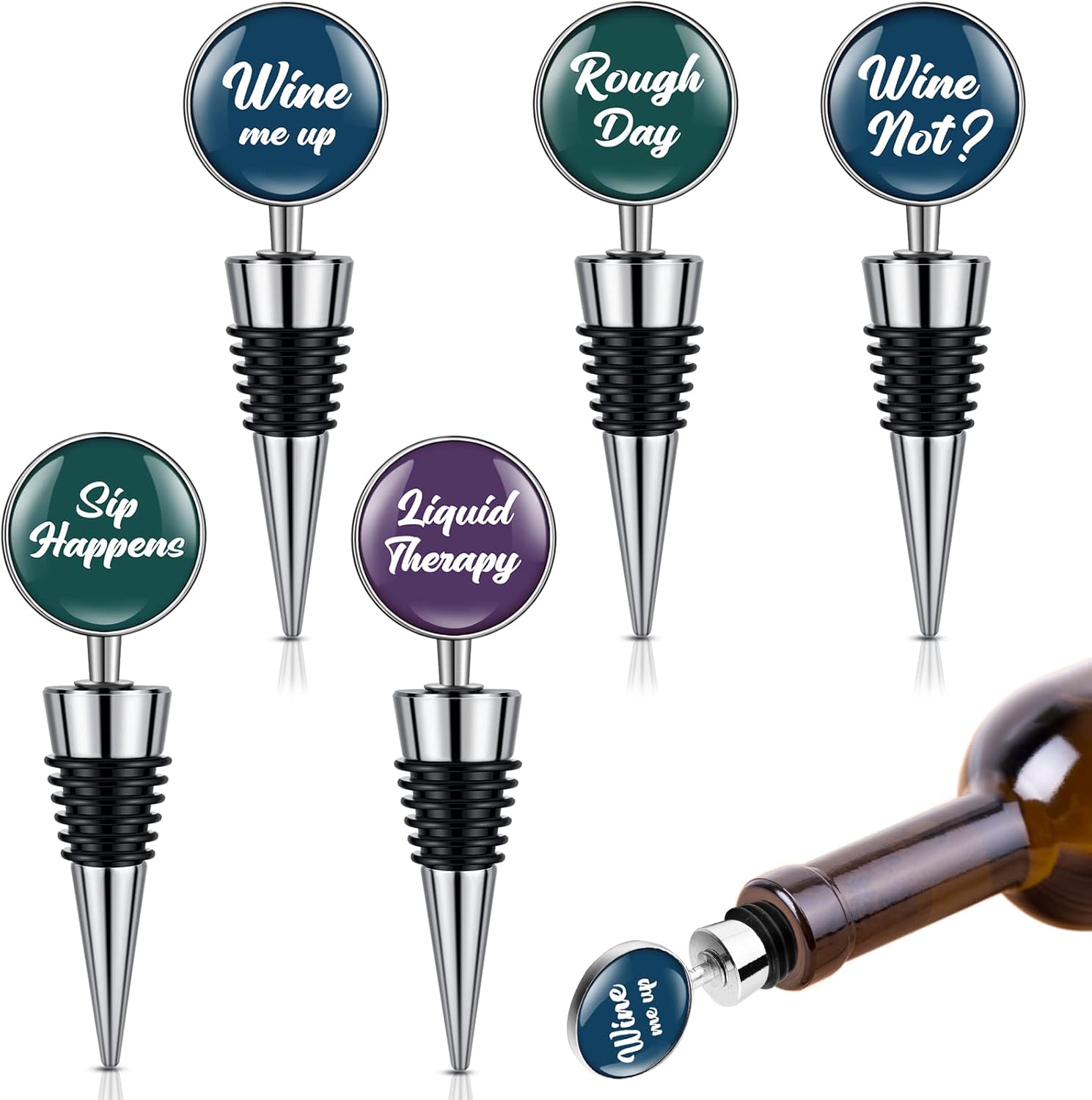 Amazon.com: Therwen Set of 5 Funny Wine Bottle Stopper Gifts ...