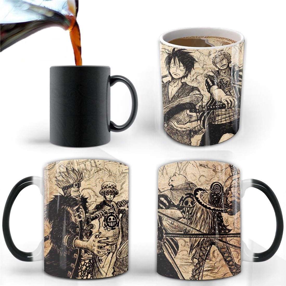 Amazon.com: Sodqebqc Anime Heat Sensitive Luffy Coffee Mug for Fans ...