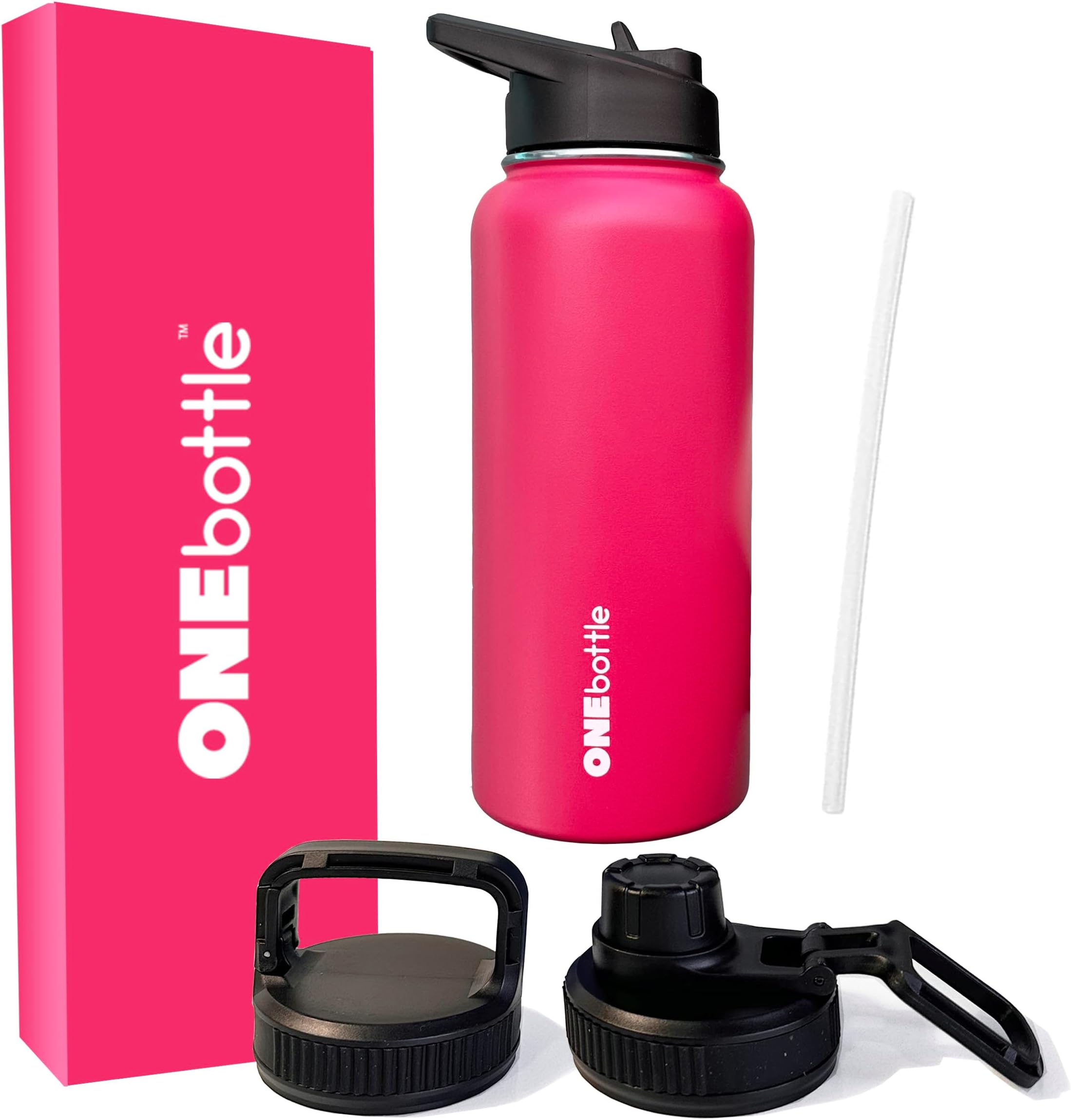 Amazon.com: Triple Insulated Water Bottle - Includes 3 Lids (Straw Lid, Spout/Chug, Carabiner ...