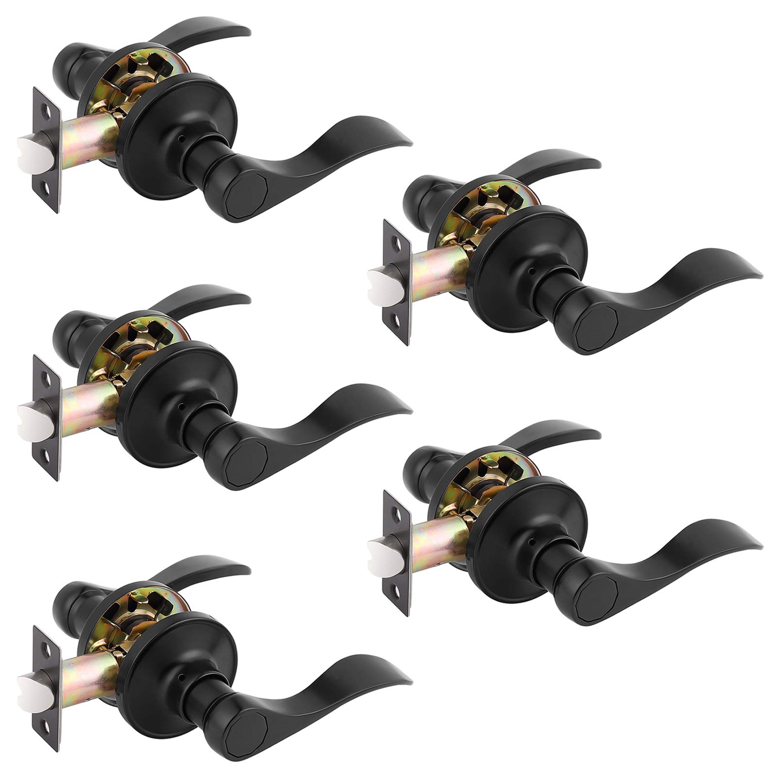 Snapklik.com : 5 Pack Wave-Style Passage Hall/Closet Levers In Black ...
