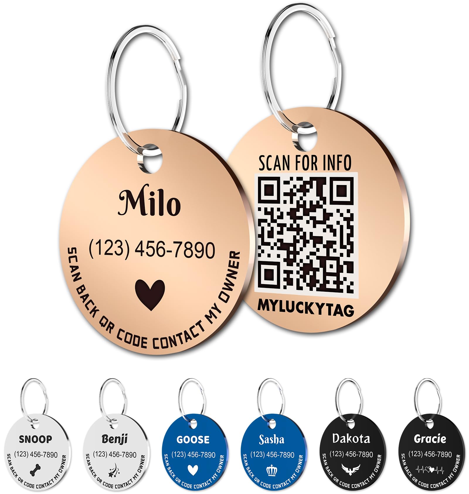 MYLUCKYTAG Personalized Pet ID Tags Dog Tags - Stainless Steel QR Code ...
