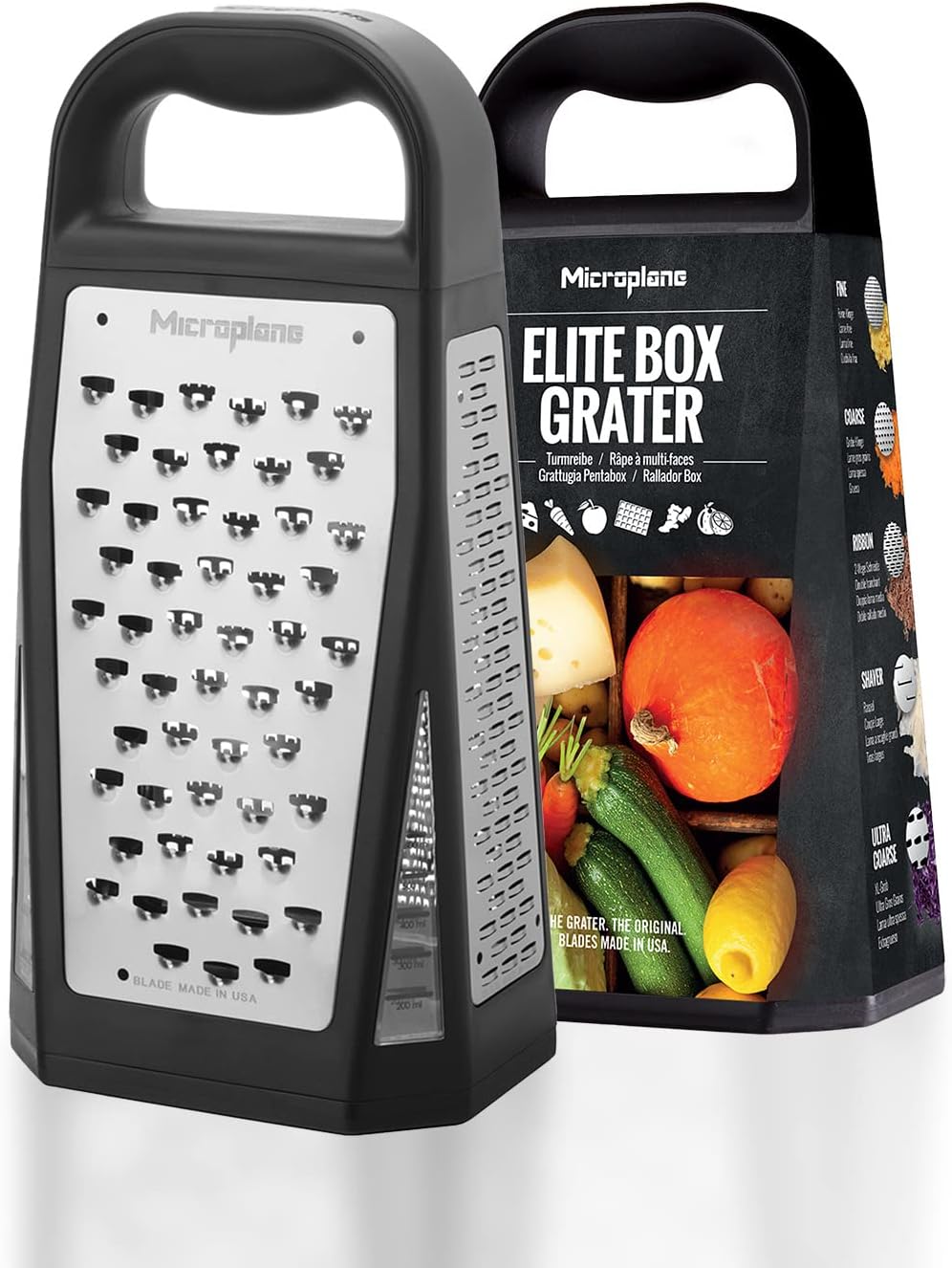 Microplane 34019E Elite Box grater with 5 blades Fine Coarse Ribbon ...