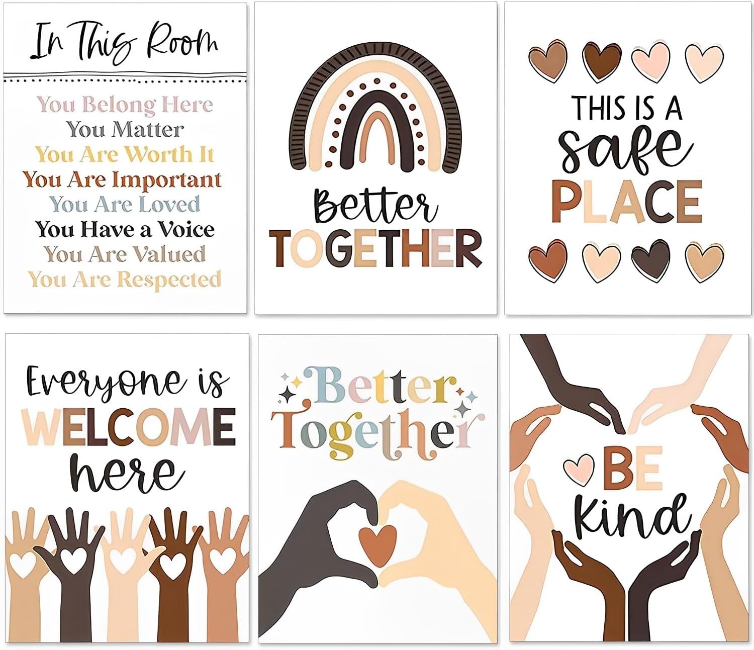 Rainbow Classroom Decor Posters 6 Pcs, Boho Rainbow Diversity Posters ...