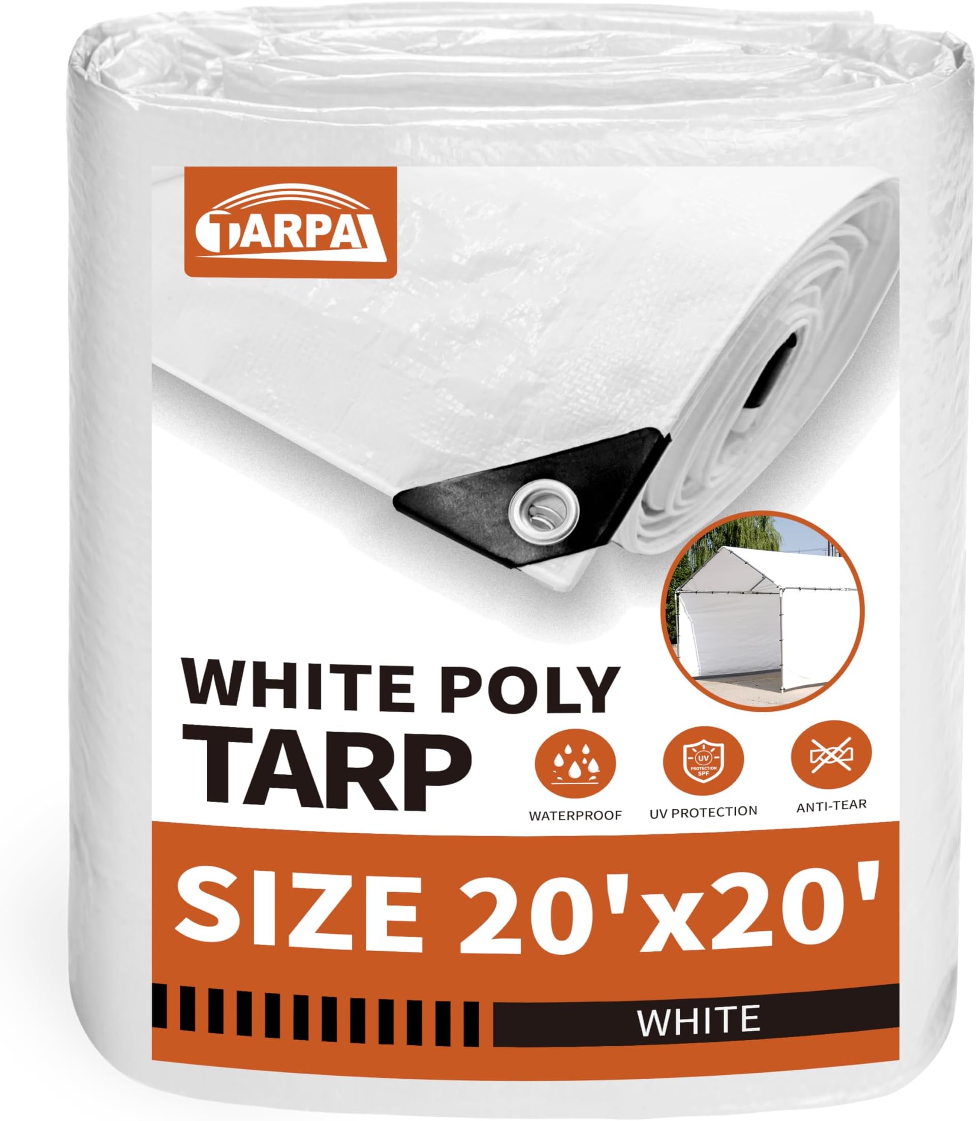 TARPAL 20'x20' White Tarp Waterproof 7.5 mil Medium Duty All Purpose ...