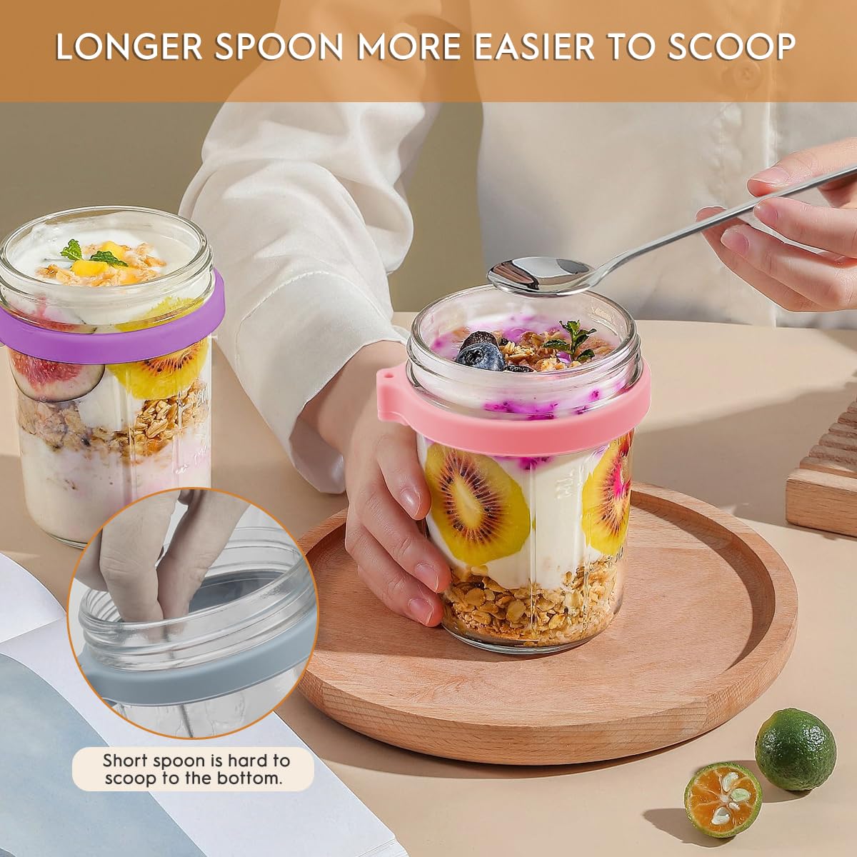 ZIJUND 10 Pack Overnight Oats Containers with Lid and Spoon, 16 oz &10 oz Glass Mason Overnight ...