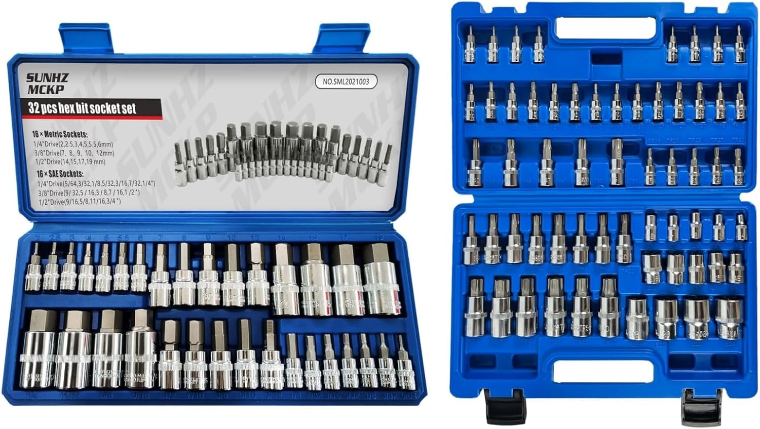 SUNHZMCKP 32 Piece Hex Bit Socket Set and 60 Piece Master Torx Bit Socket and External Torx ...