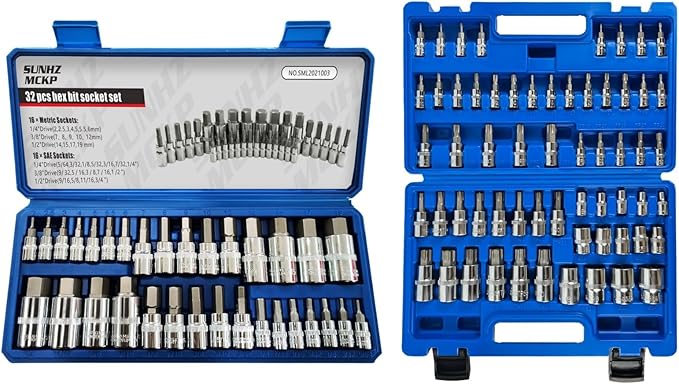 SUNHZMCKP 32 Piece Hex Bit Socket Set and 60 Piece Master Torx Bit ...