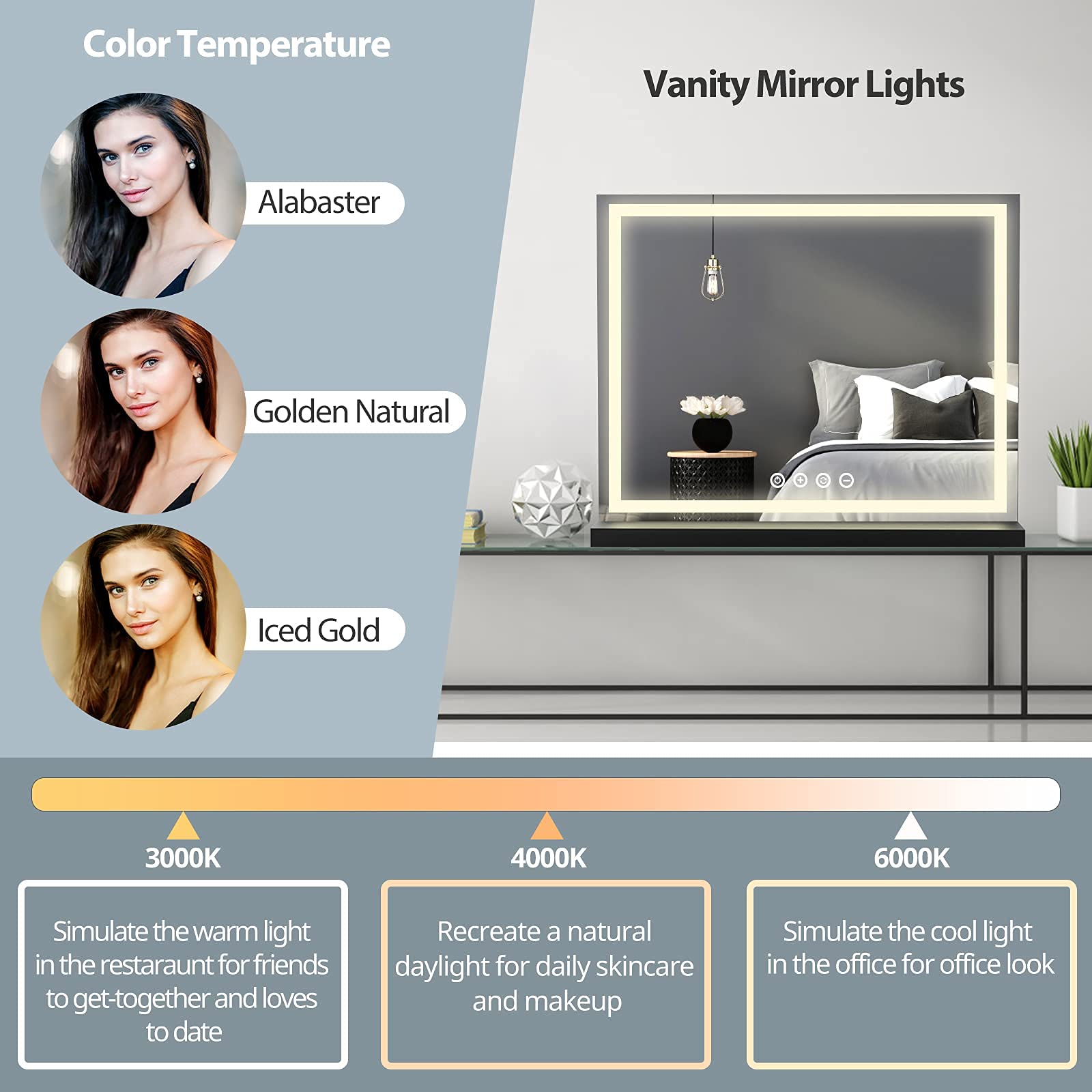 Buy Colorsmoon Vanity Mirror with Lights, Smart Touch Control Large LED ...