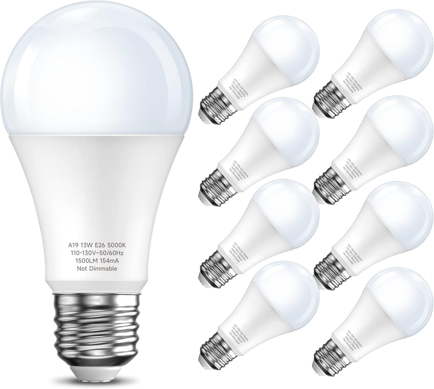 Eastiya A19 LED Light Bulbs 100 Watt Equivalent Daylight 5000K, 13W ...