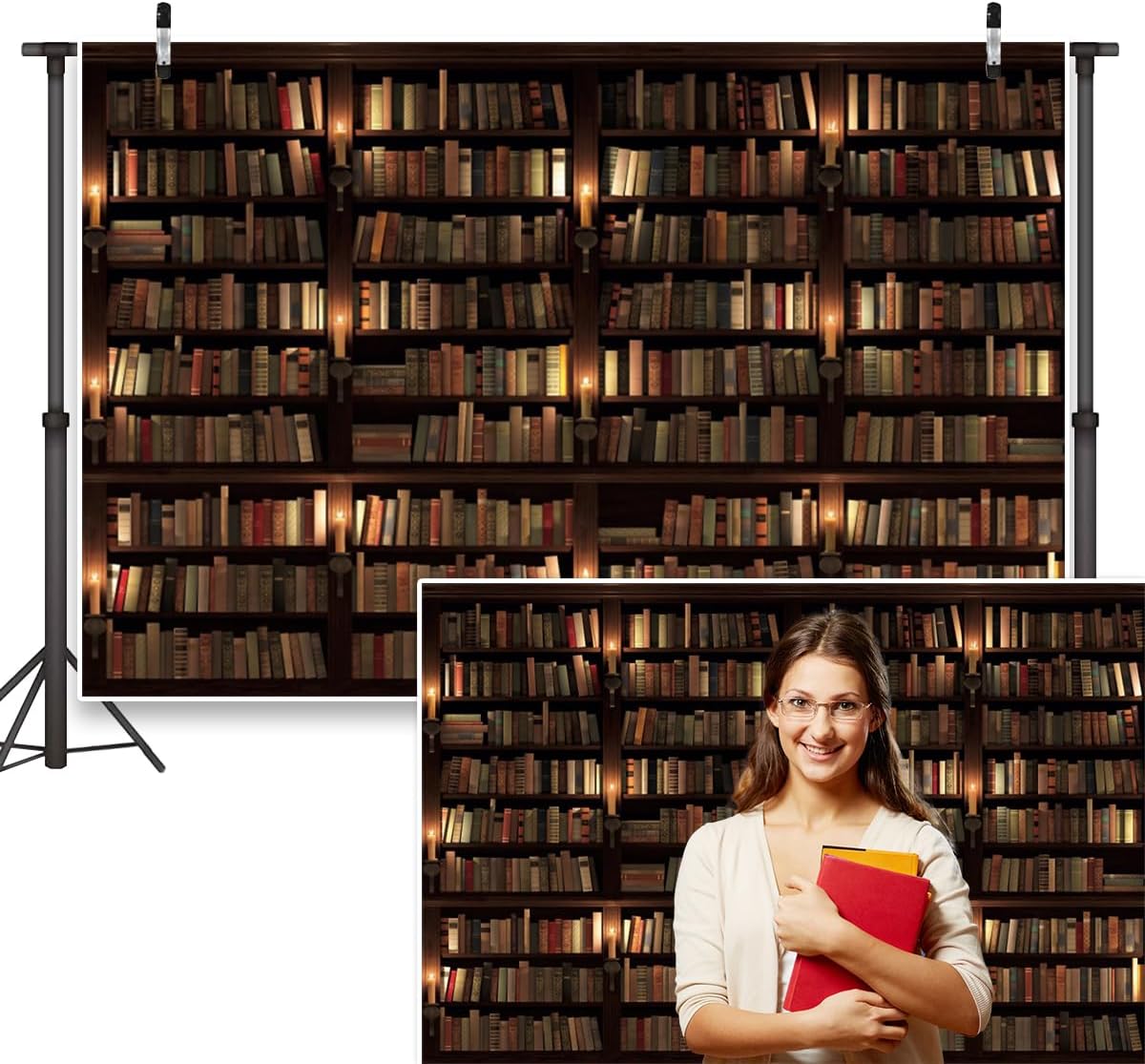 Amazon.com : XMJJKUF 10x7ft Fabric Bookcase Backdrops Library Backdrop ...