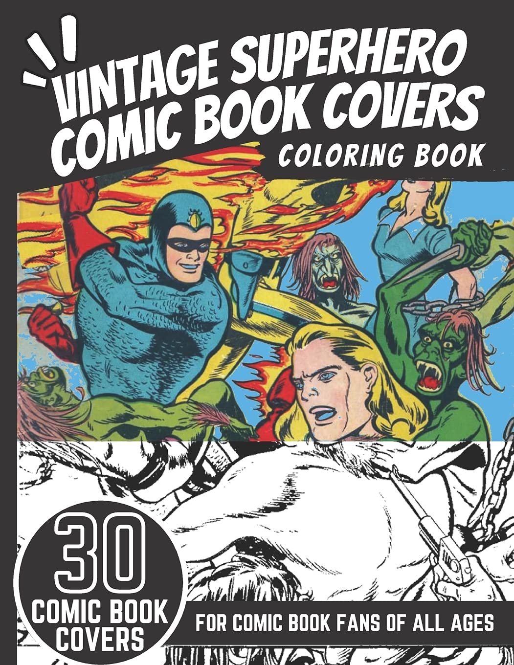Buy Vintage Superhero Comic Book Covers Coloring Book: 30 Amazing ...