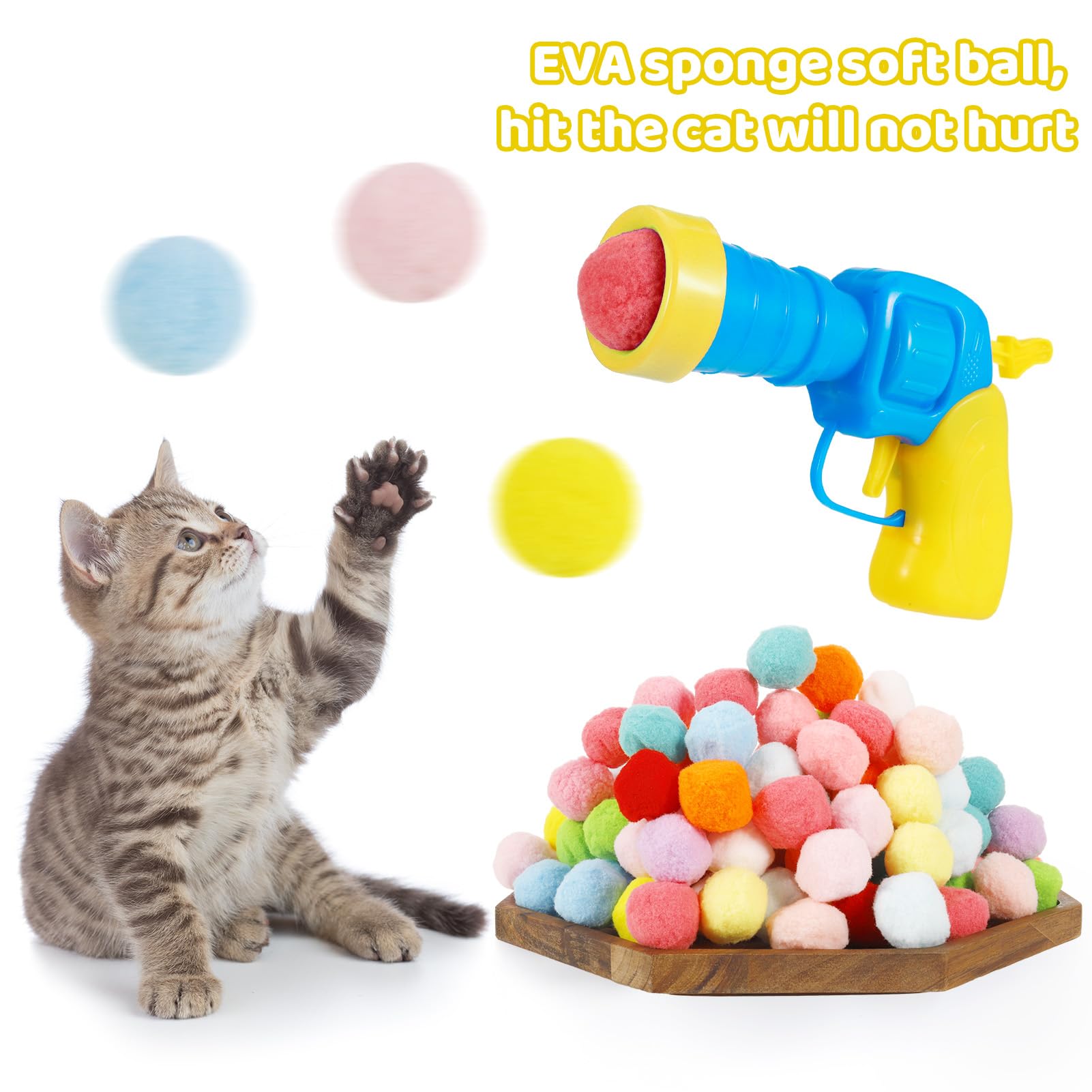 Snapklik.com : Cat Toy Balls,1 Cat Ball Launcher And 100Pcs 12inch Cat ...
