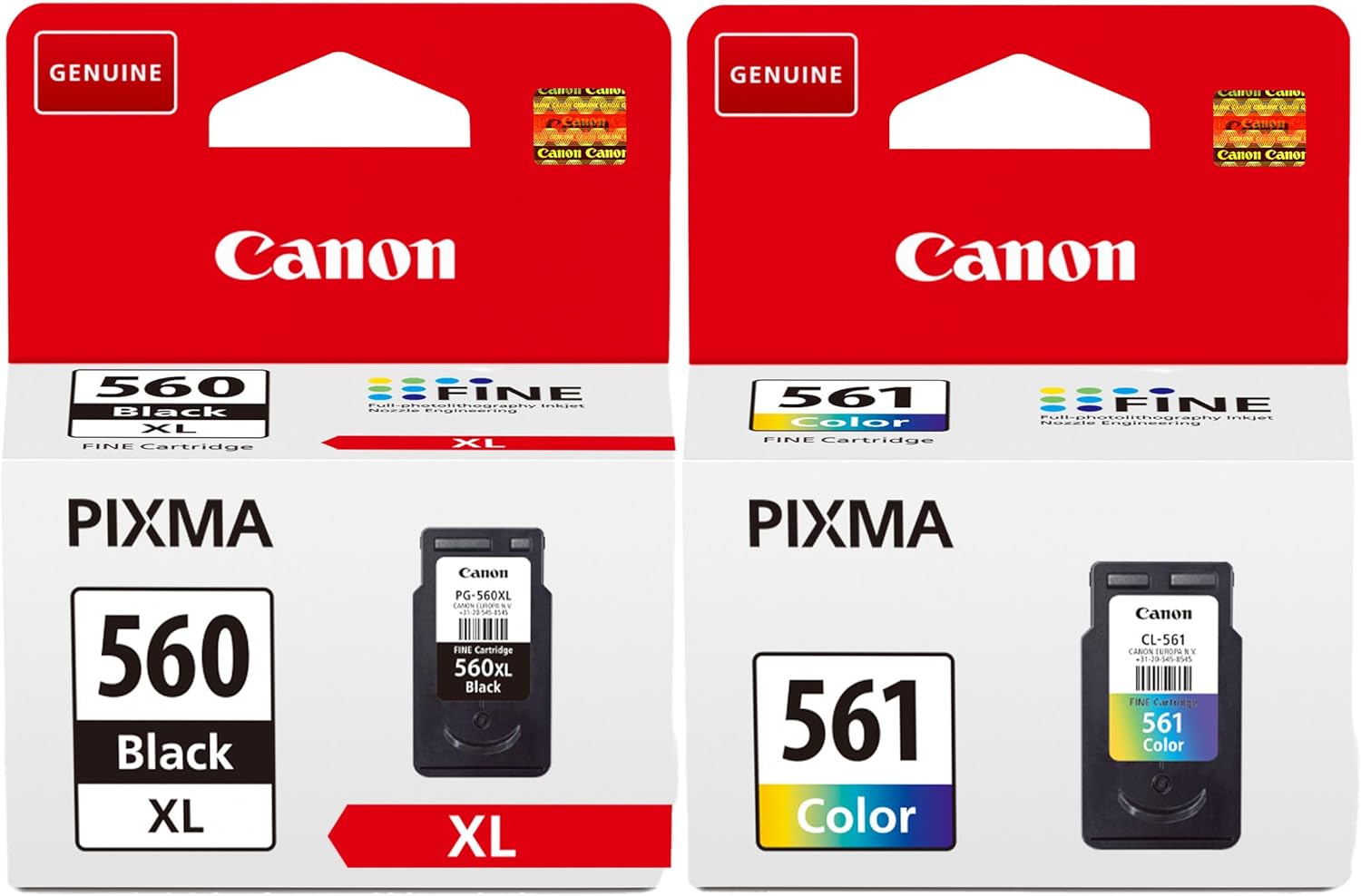 Canon PG-560XL / CL-561 Genuine Ink Cartridges, Pack of 2 (1 x Black, 1 ...