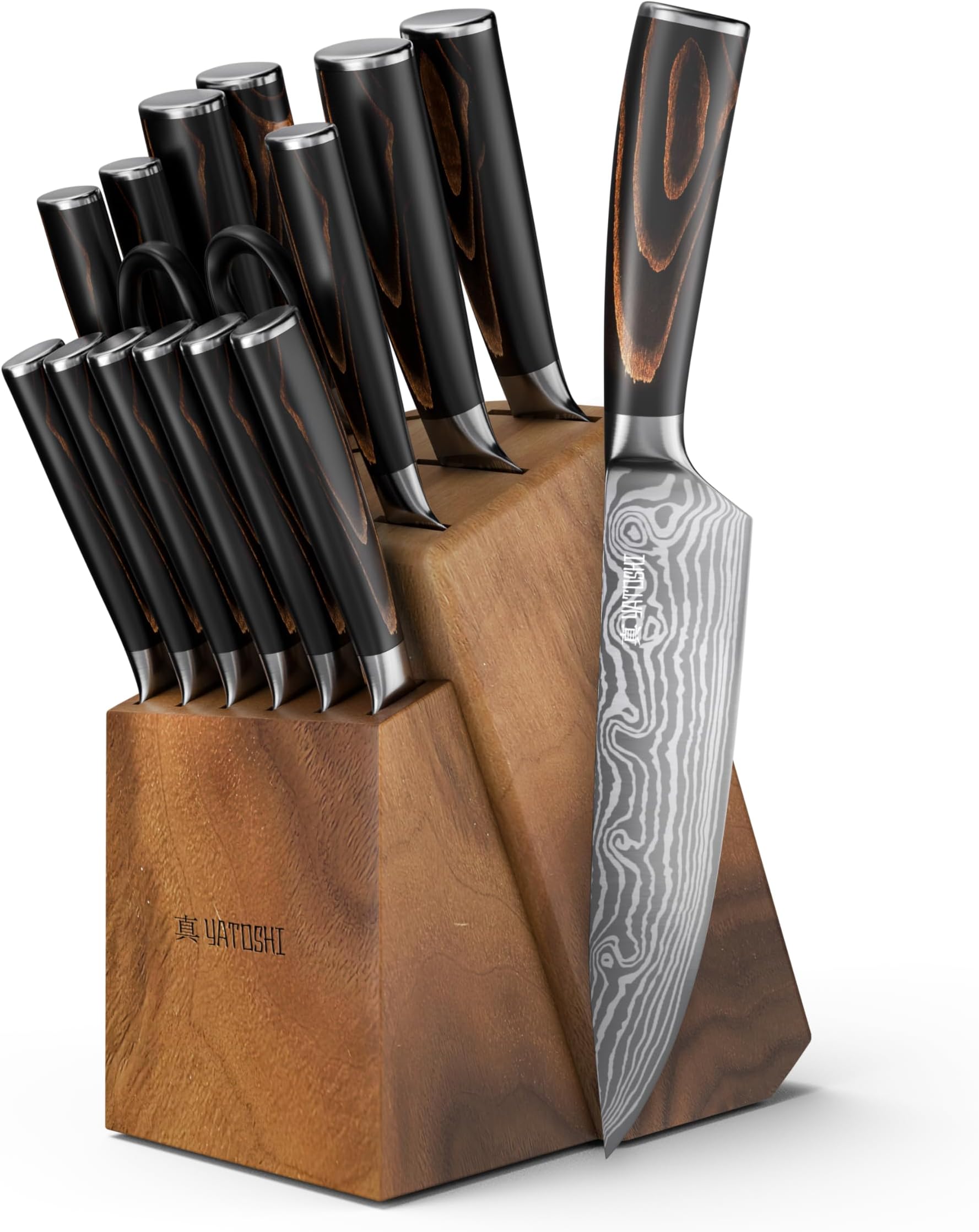 Amazon.com: 13-Piece Awabi Knife Block Set – Premium VG-10 Damascus Steel Knives with Abalone ...