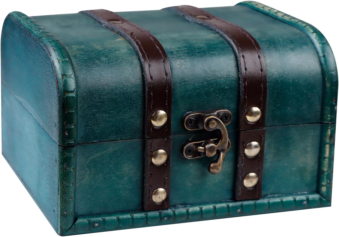 Amazon.com: WaaHome Wood Treasure Box 5.5'' Small Decorative Box Teal ...