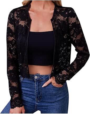 Women's Lace Cardigans Dressy Long Sleeve Sheer Floral Open Front Tops ...