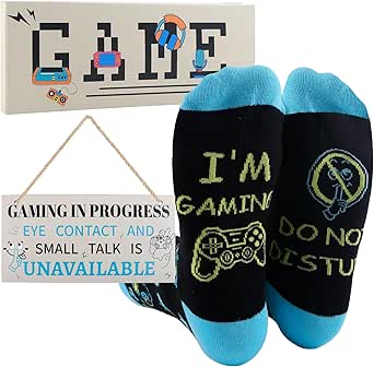 Novelty Socks for Men- Funny Gaming Gifts Boys with Sock and Door Sign ...