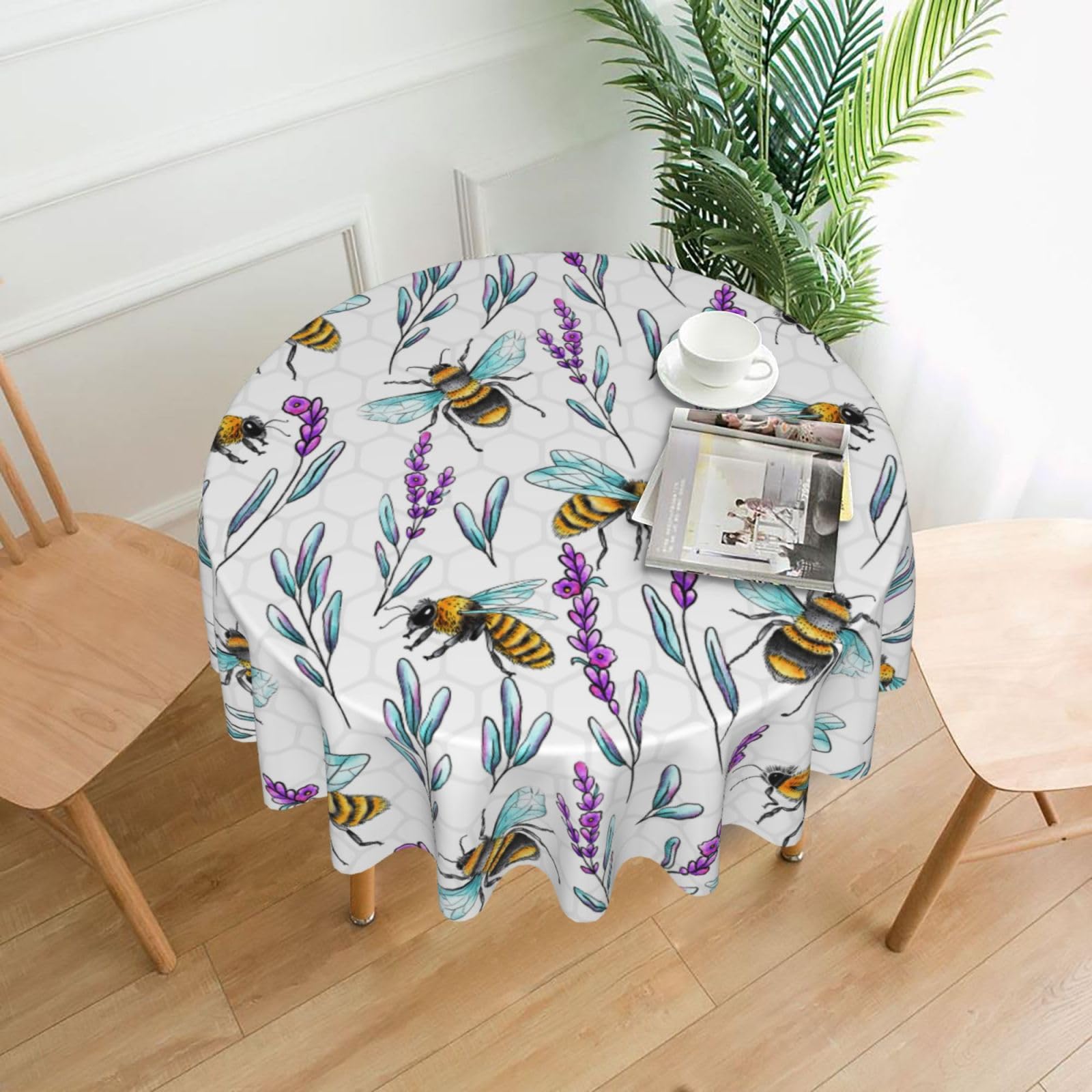 Amazon.com: CCOCND Cute Honey Bees Round Tablecloth 60 Inch Lavender ...