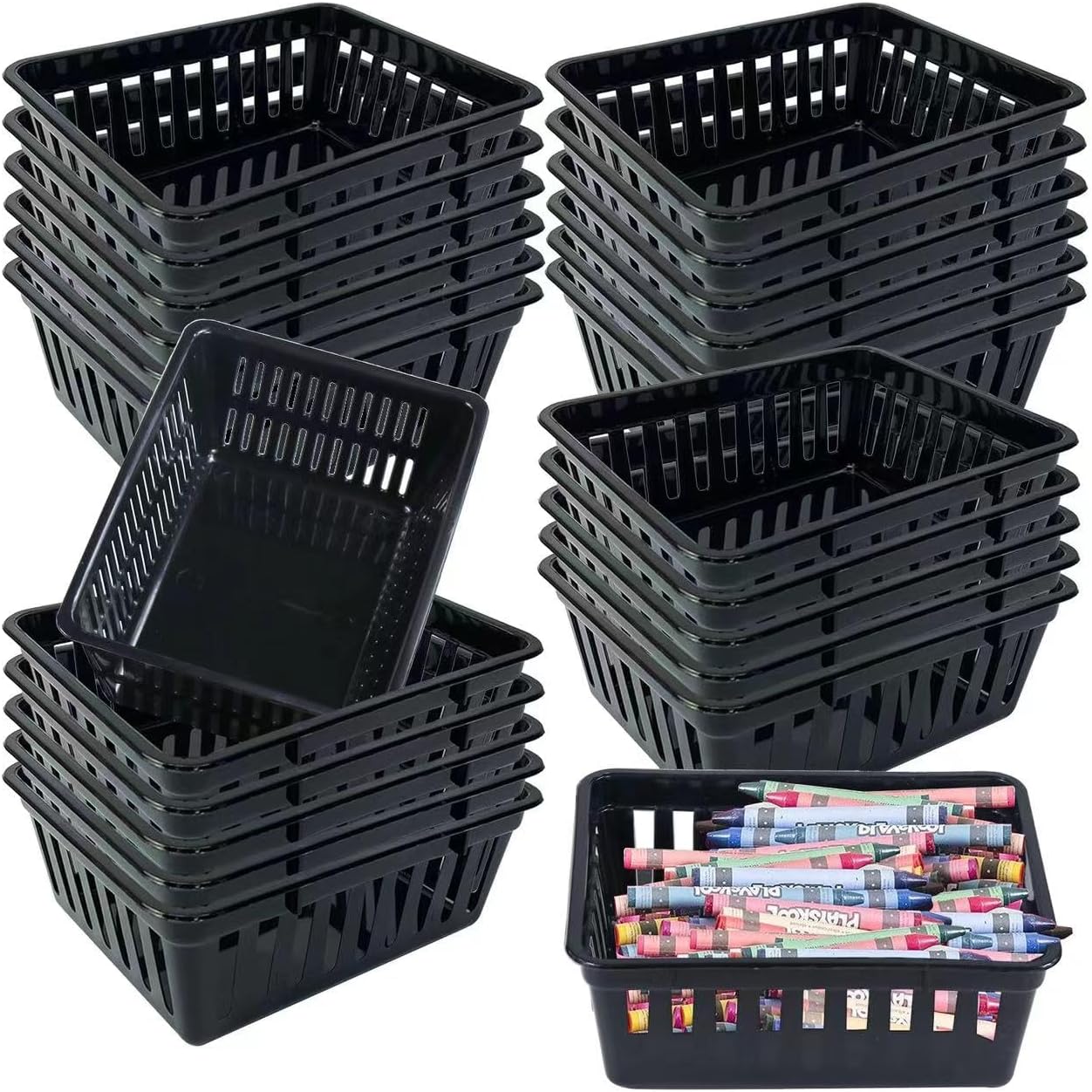Amazon.com: SCWBOEII 24 Black Classroom Storage Baskets Crayon and ...