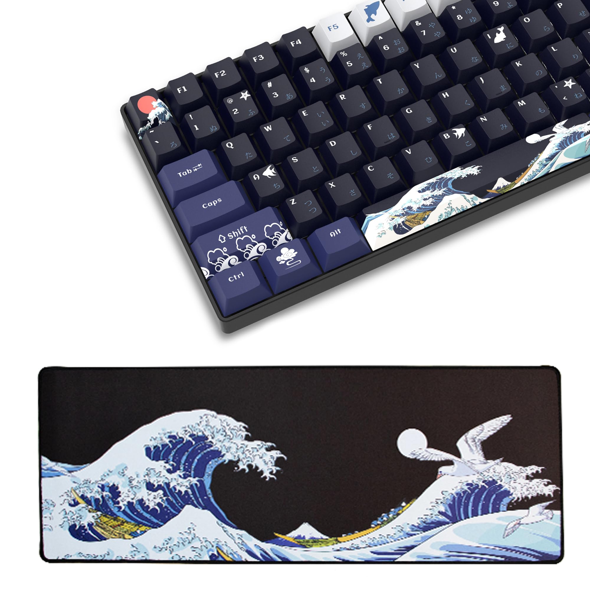 Amazon.com: XVX PBT Keycaps 132 Keys, Great Wave Off Kanagawa Japanese ...