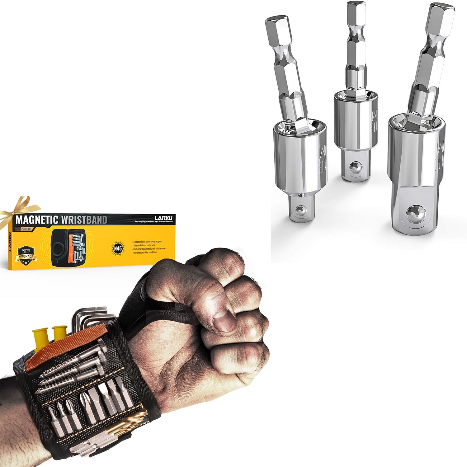 Amazon.com: Magnetic Wristband & 3-Piece Power Drill Sockets Adapter ...