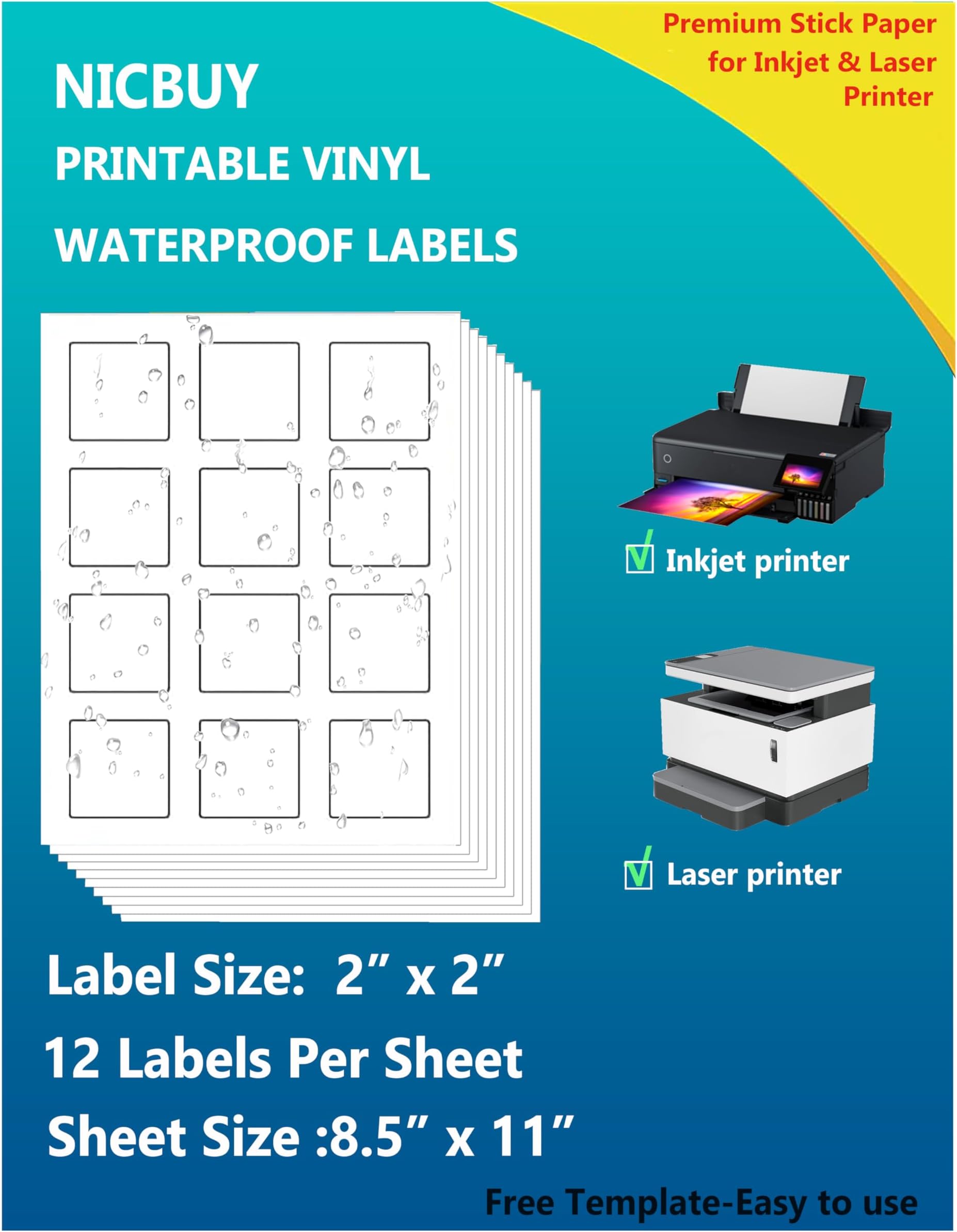 Amazon.com : 2x2 inch Square Labels Printable Glossy White Waterproof ...