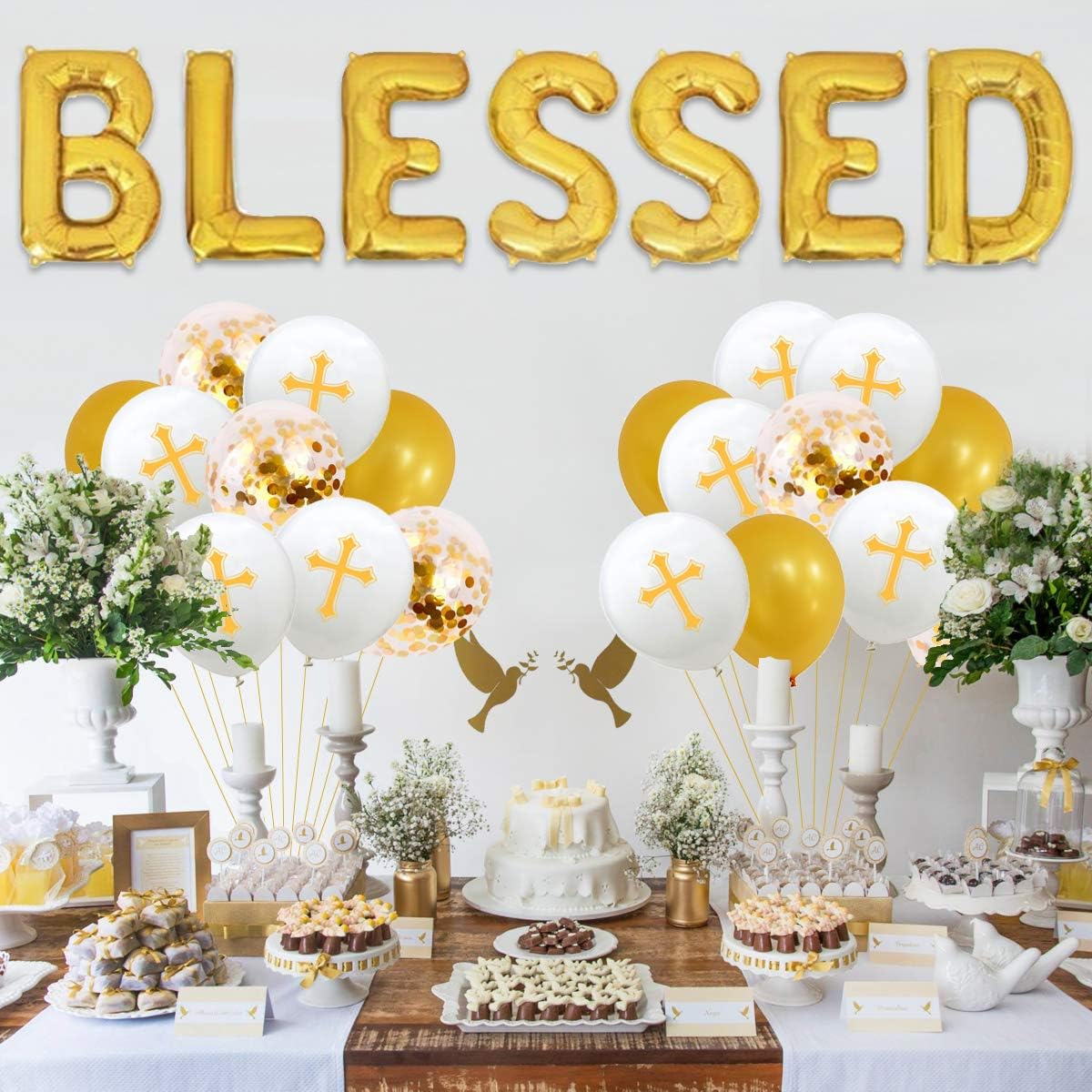 Jollyboom Blessed Balloon Banner Gold Baptism Decorations for Boys ...