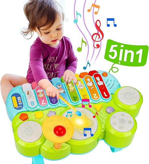 Amazon.com: Baby Musical Toys 3 in 1 Piano Keyboard Xylophone Drum Set ...