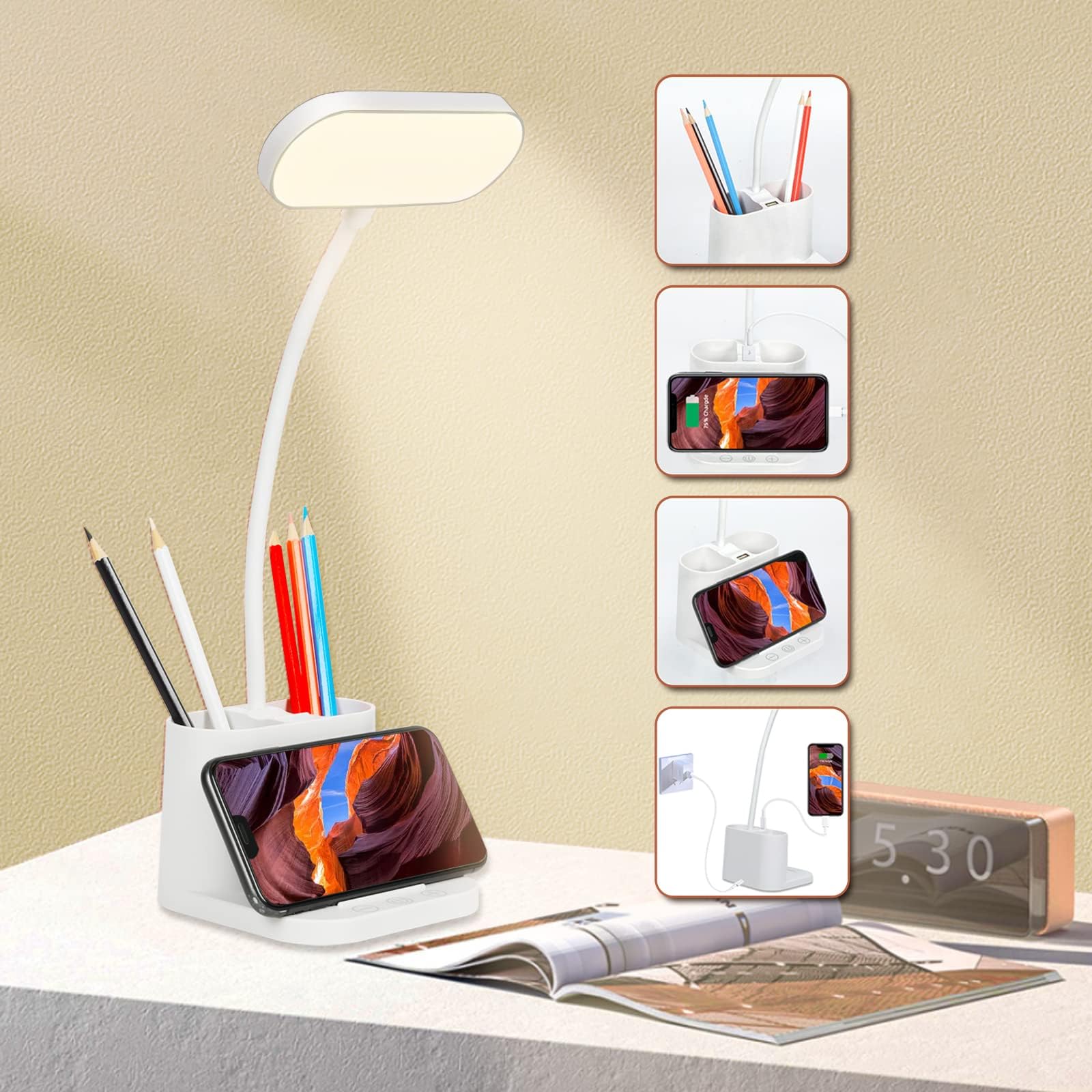 owwasd Desk Lamp,Eye-Caring Table Lamp 3 Light Modes and Stepless ...