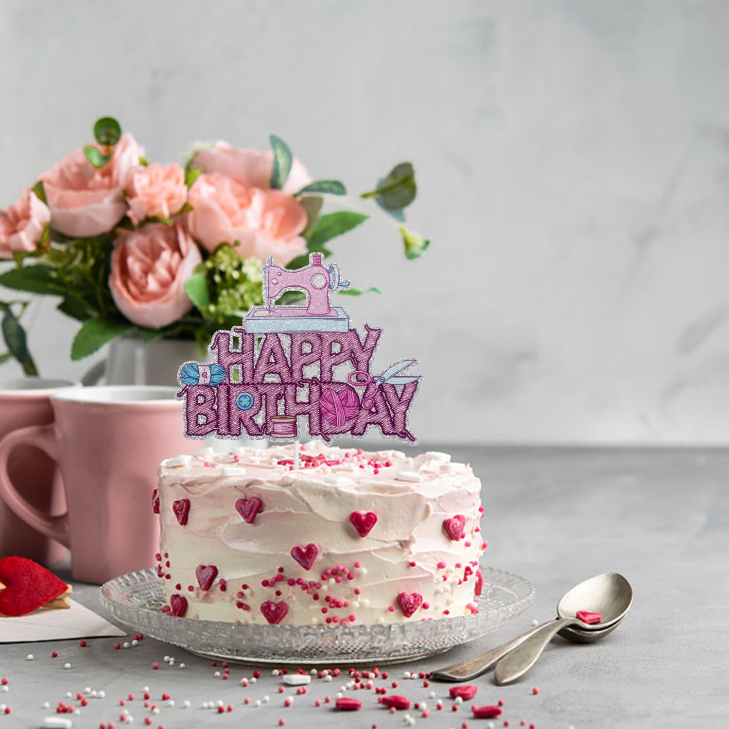 Snapklik.com : Sewing Machine Happy Birthday Cake Topper - Seamstress ...
