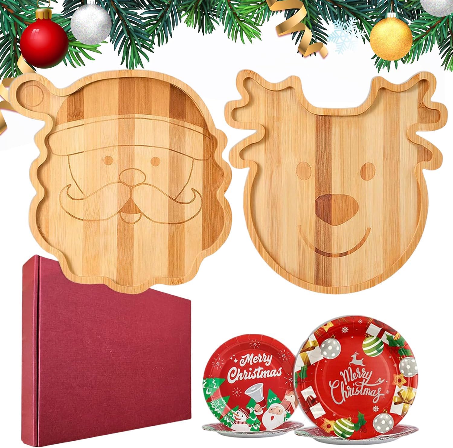 Amazon.com: KEPATO Christmas Dishes Wooden Serving Tray,Christmas Santa ...