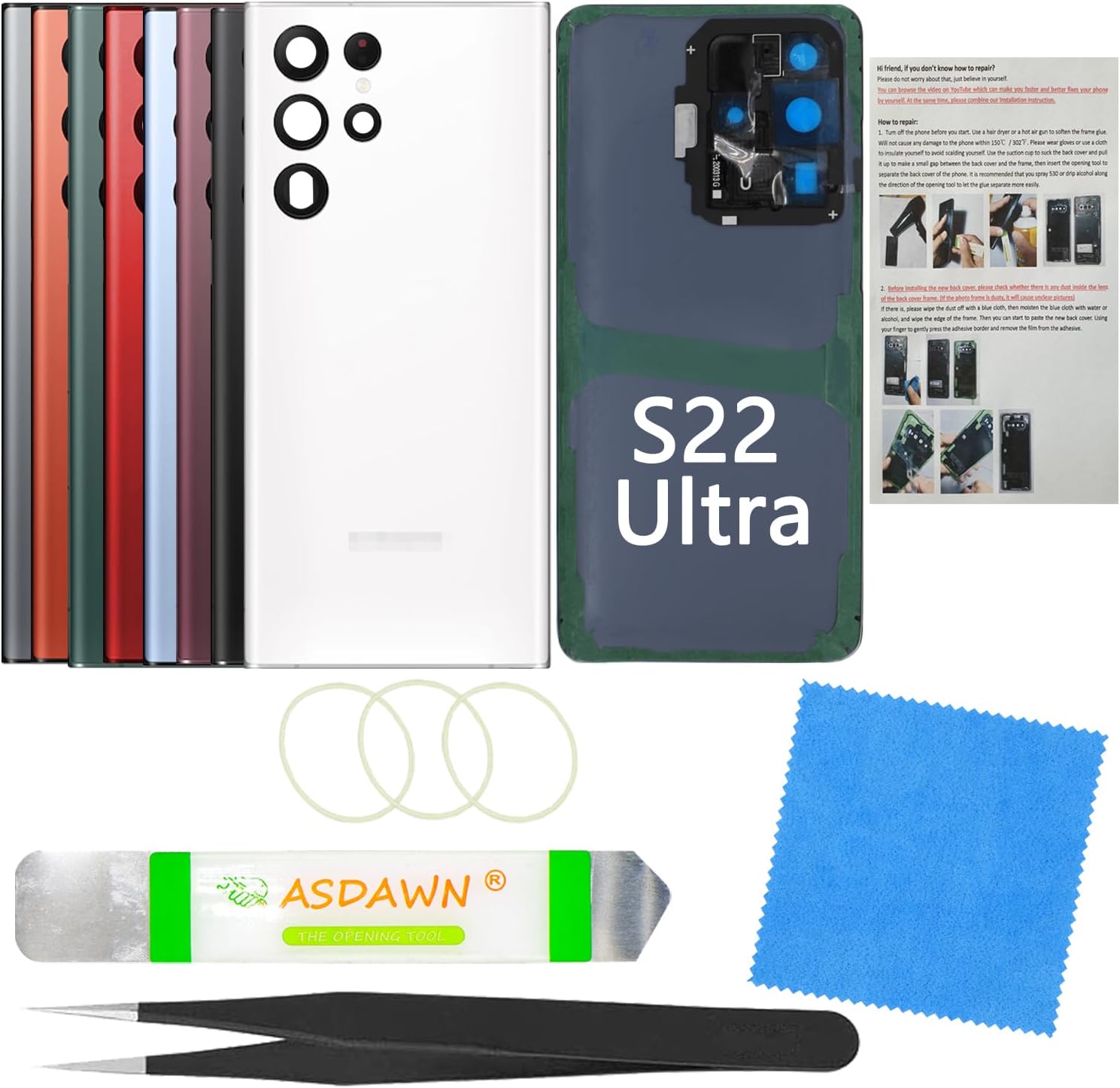 Amazon.com: Galaxy S22 Ultra Back Glass Cover Replacement Housing Door ...