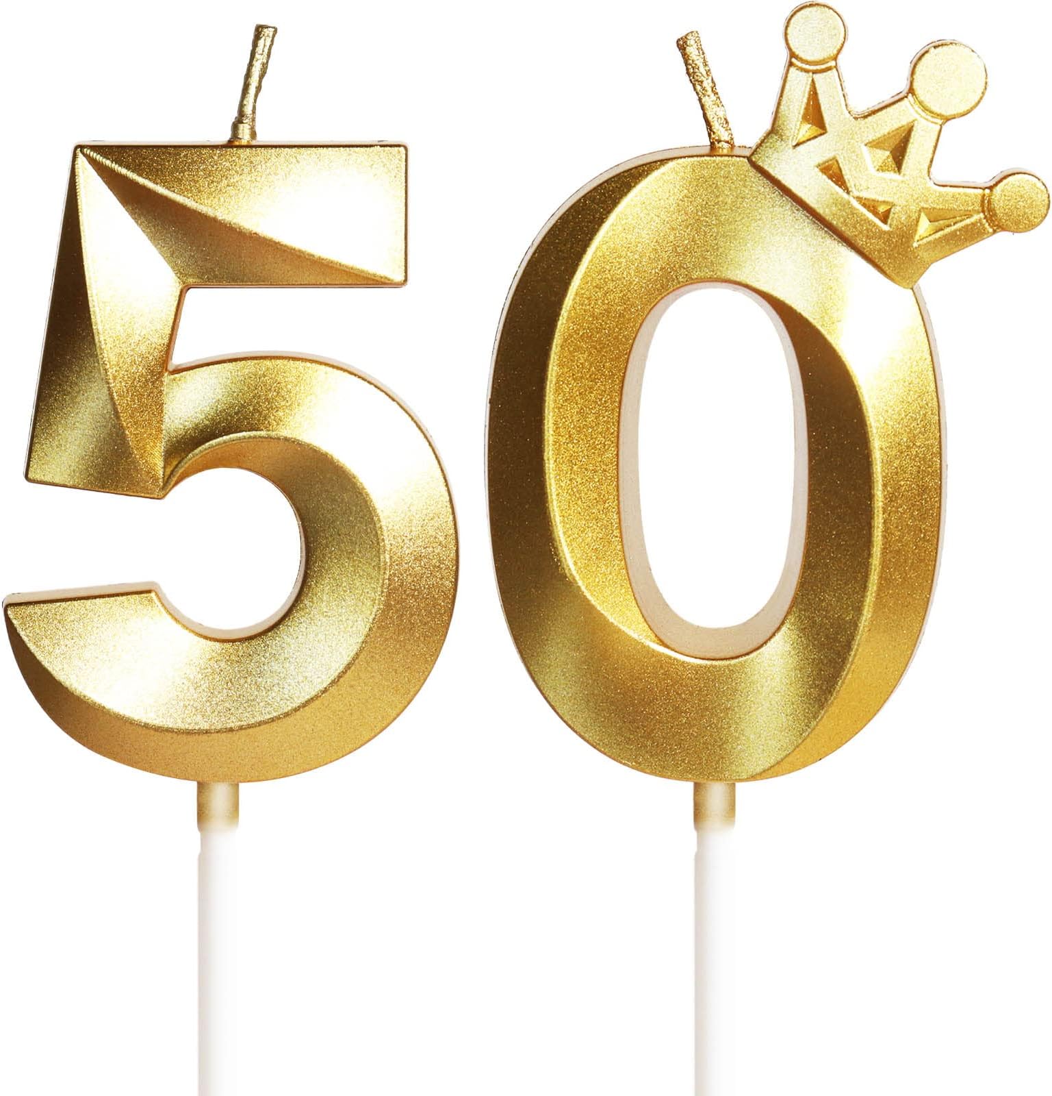 Yiran Gold 50th Birthday Candles with Crown Decor, 3D Number 50 Candle ...