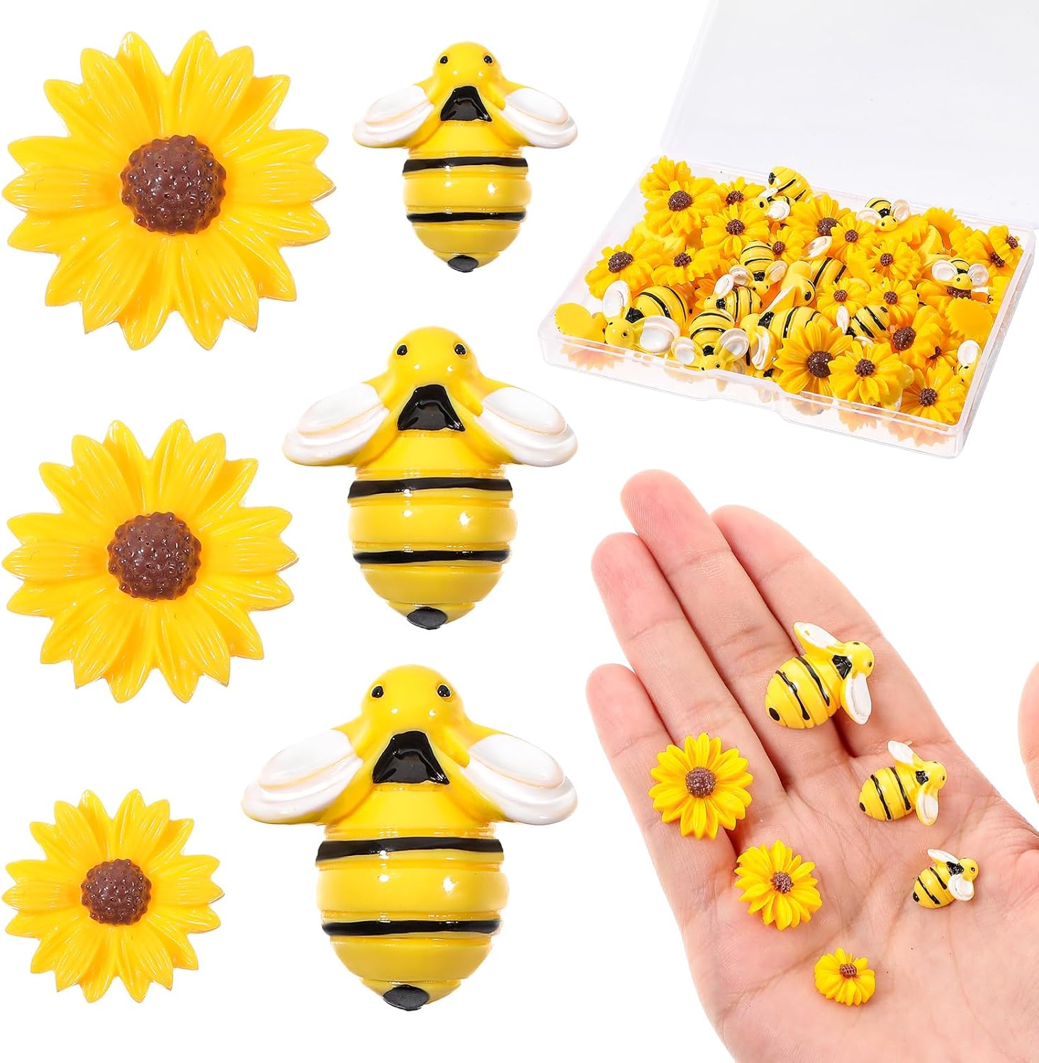 Amazon.com: 80 PCS Mini Resin Bees Daisy Flower for Crafts Resin Bees ...