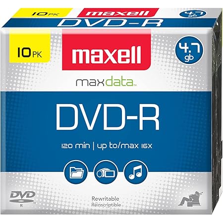 Amazon.com : Maxell 638004 4.7Gb Dvd-R 10Mm Jewel case, 10-pack (with jewel case) : Blank Dvd R ...
