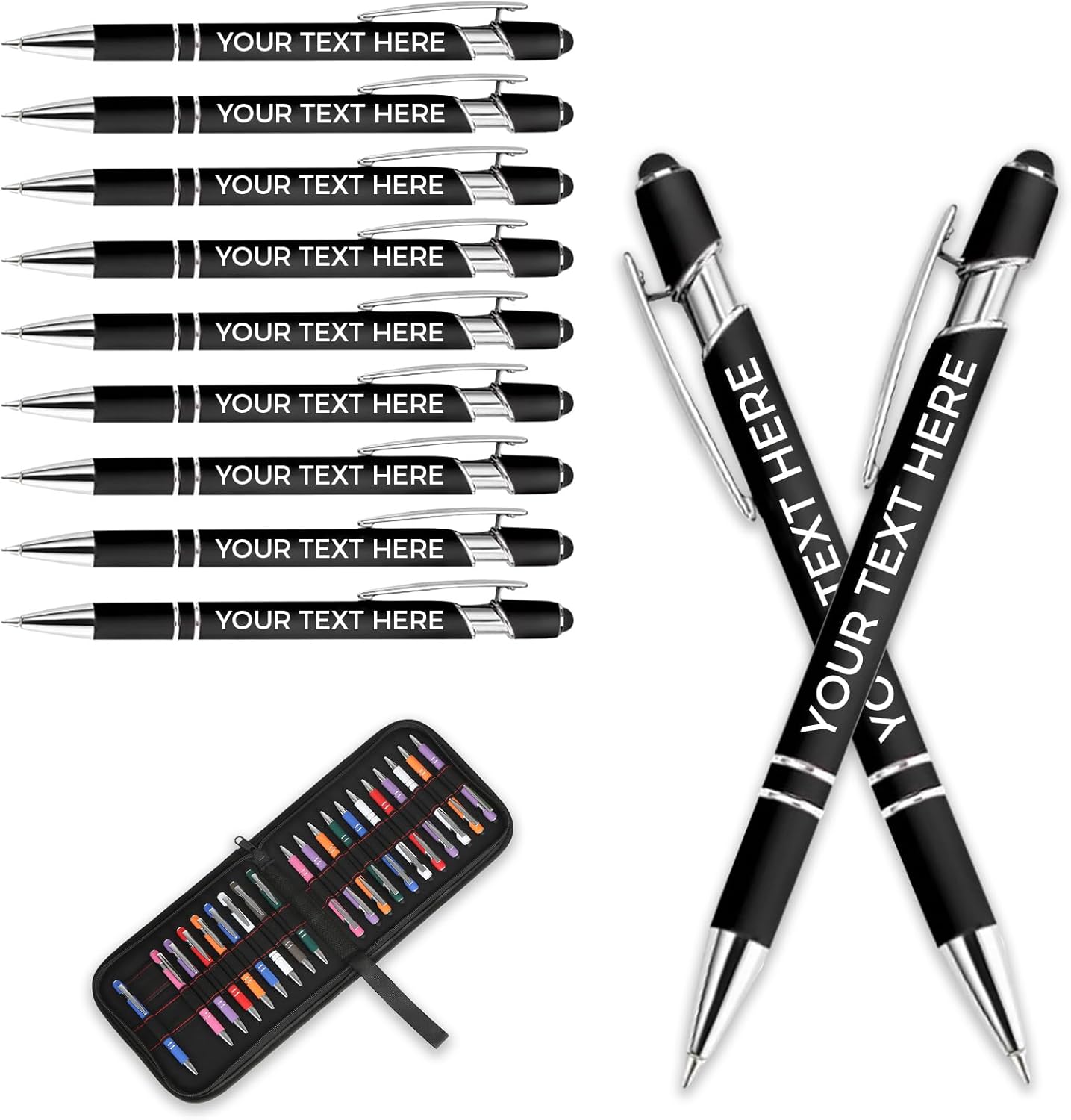 Personalised Retractable Black Biro Ballpoint Pens Bulk With Stylus ...