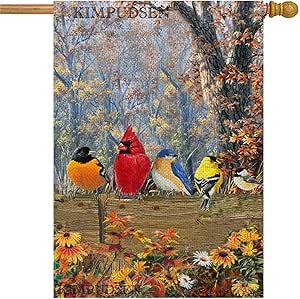 Amazon.com : Cardinal Fall House Flag Birds Floral Garden Flags 28x40 ...