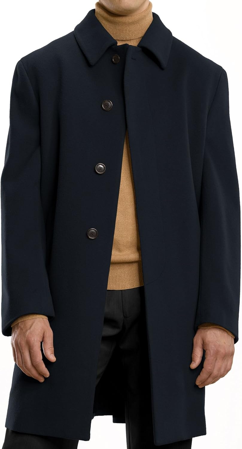Merino Wool Topcoat Three-Quarter Length Extended Sizes (NAVY, 50 X ...