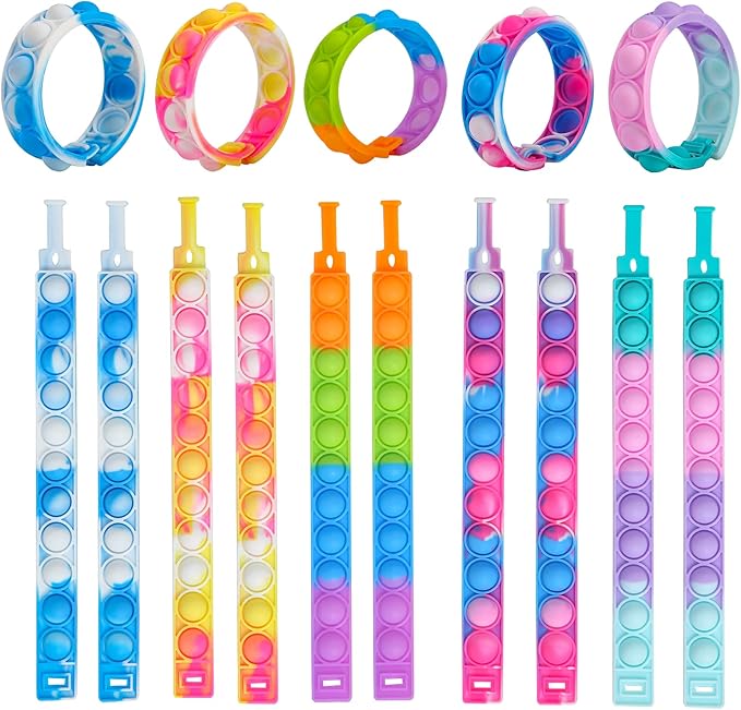 15 Pack Pop Push it Bubble Bracelet, Stress Relief Wristband Fidget ...