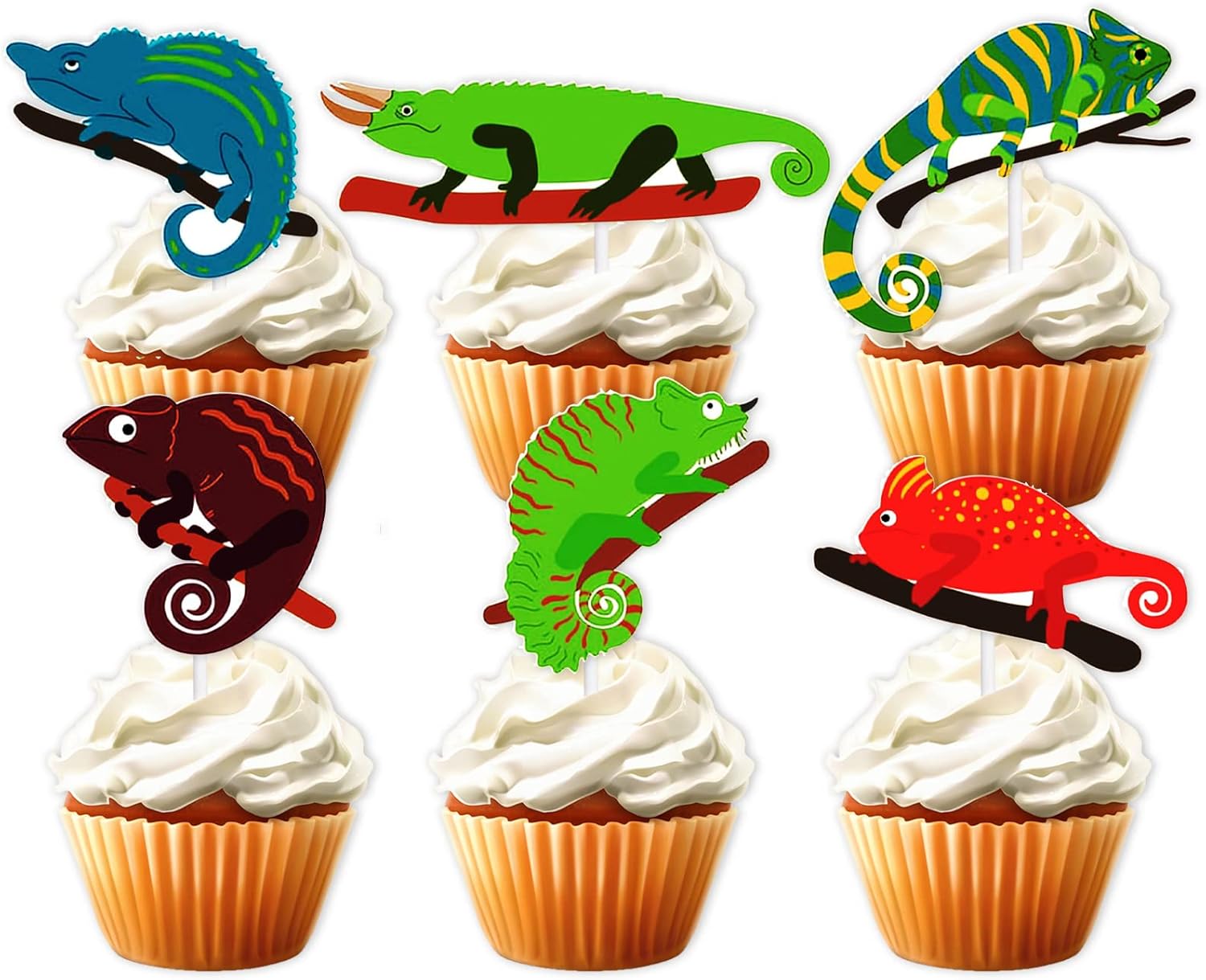 Amazon.com: 18pcs Colorful Glitter Lizard Cupcake Dessert Topper ...