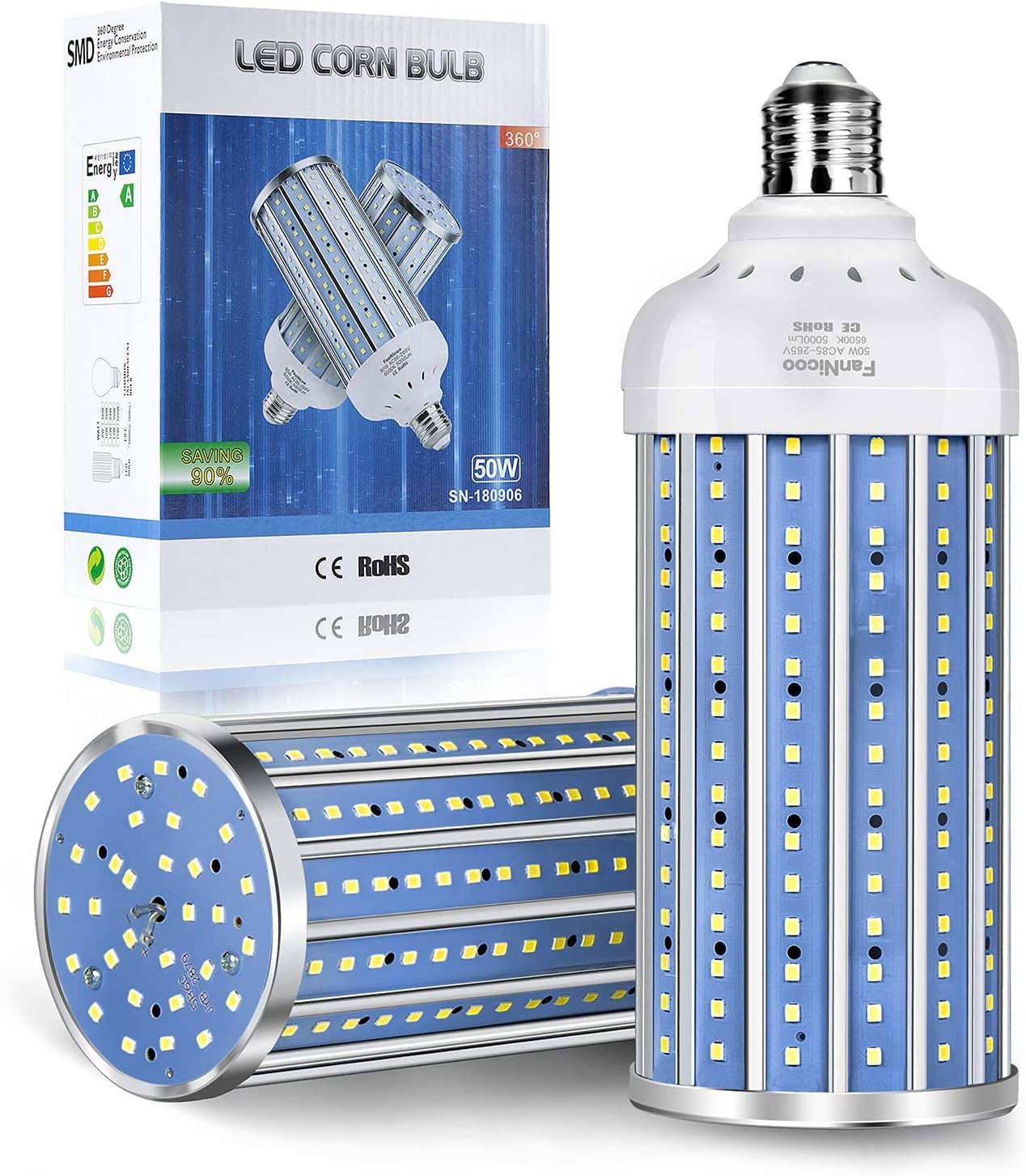 LED Corn Light Bulb 500W Equivalent 5000 Lumen 6500k 50W Large Area ...