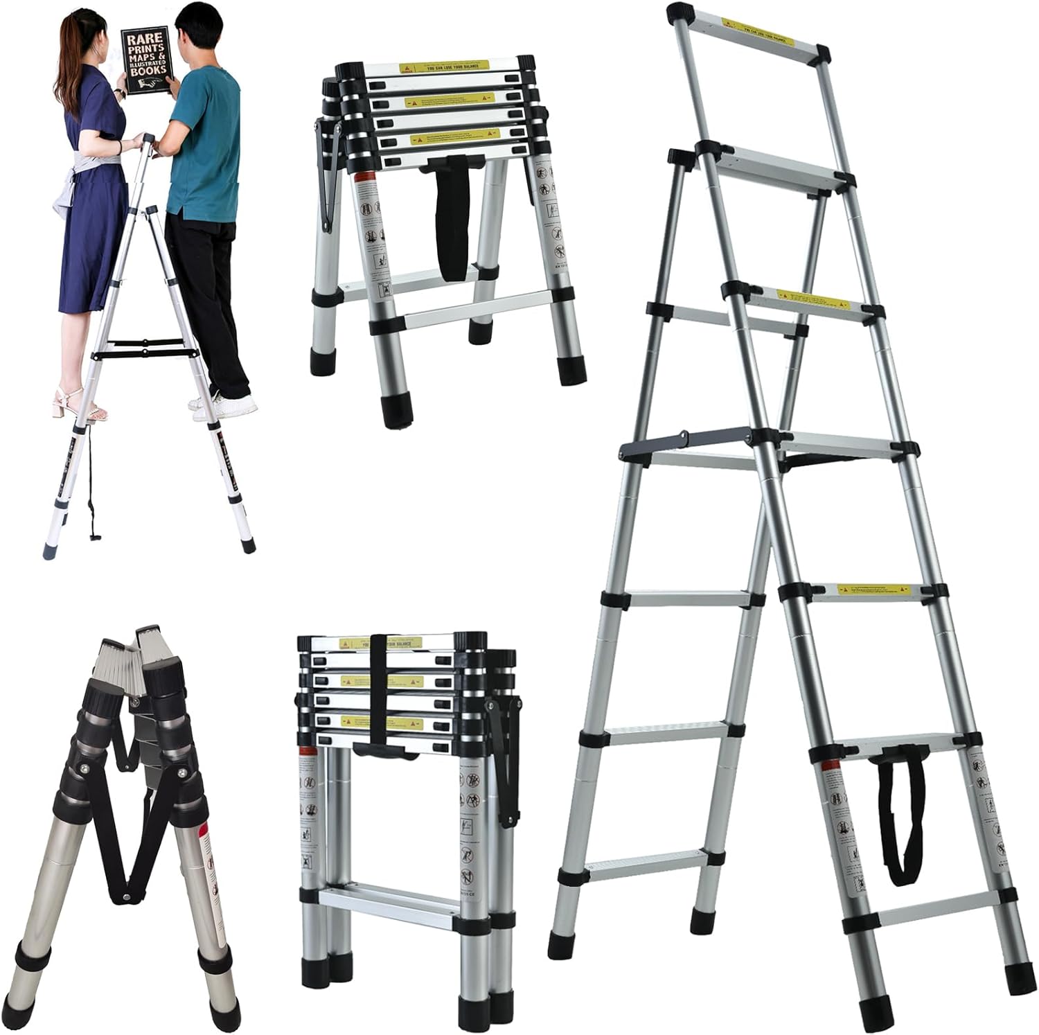ZanGe 5+6 Steps Ladder, Aluminum Portable Collapsible Ladder, 330 LBS ...