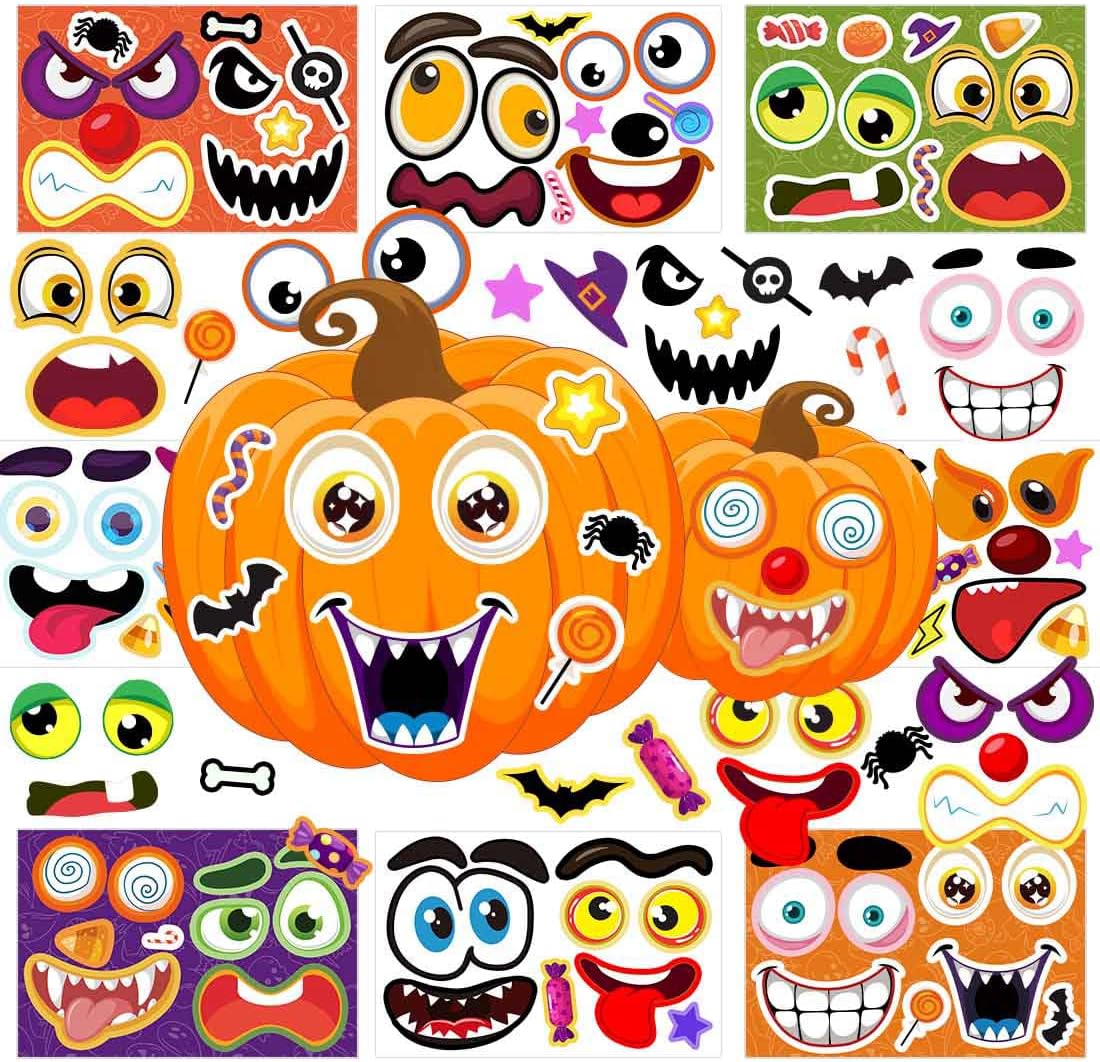 Amazon.com: 32 Sheets Halloween Stickers Pumpkin Decorating Kit, 64 ...